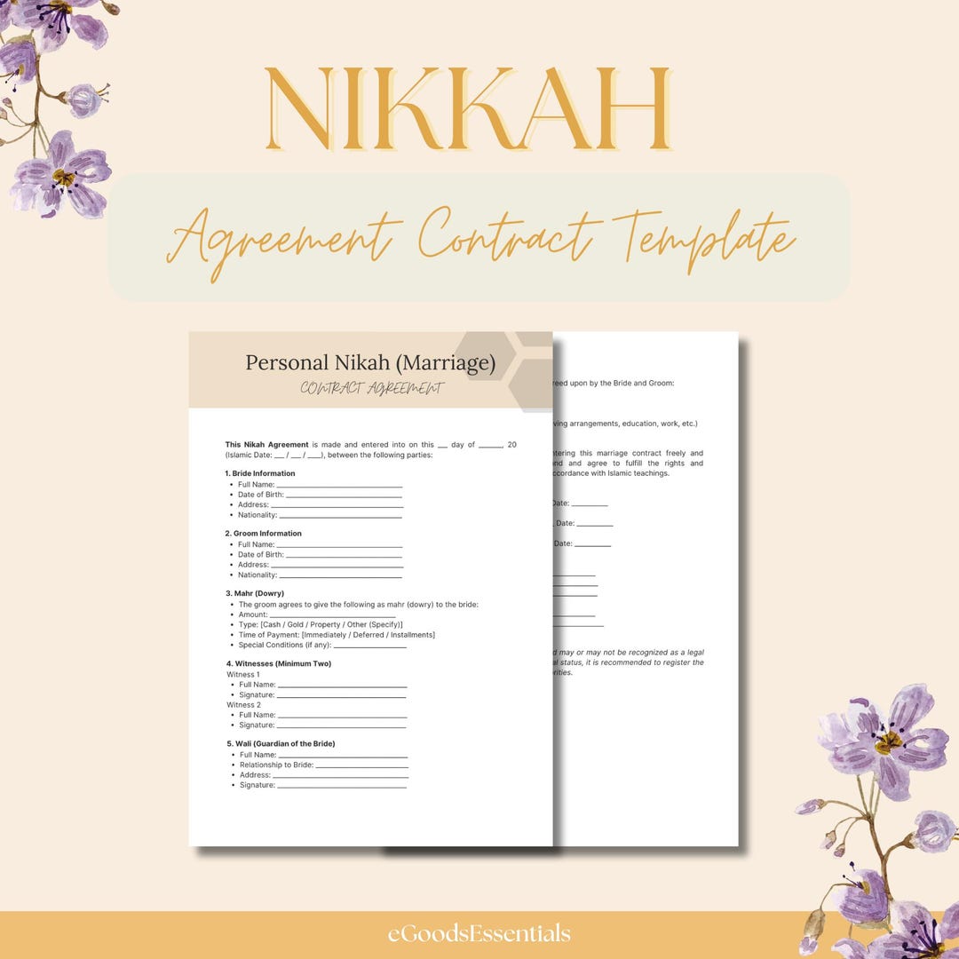 Editable Nikah Contract Template: Muslim Marriage Agreement (PDF & Word ...