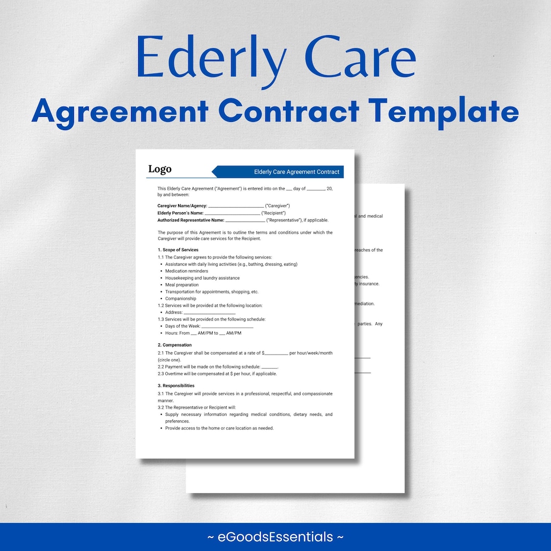 Editable Elderly Care Agreement Template: Customizable Caregiver ...