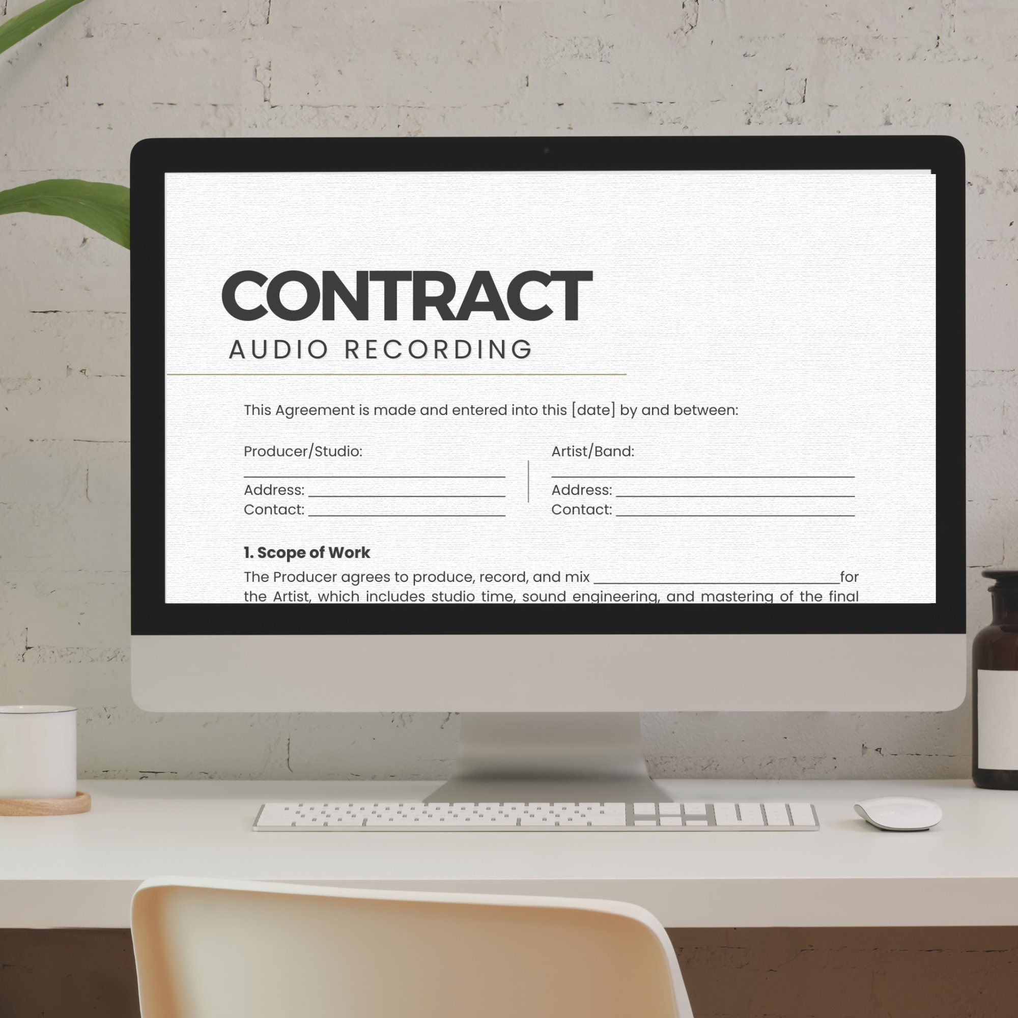 Editable Audio Recording Contract Template - Freelance Music Recording ...