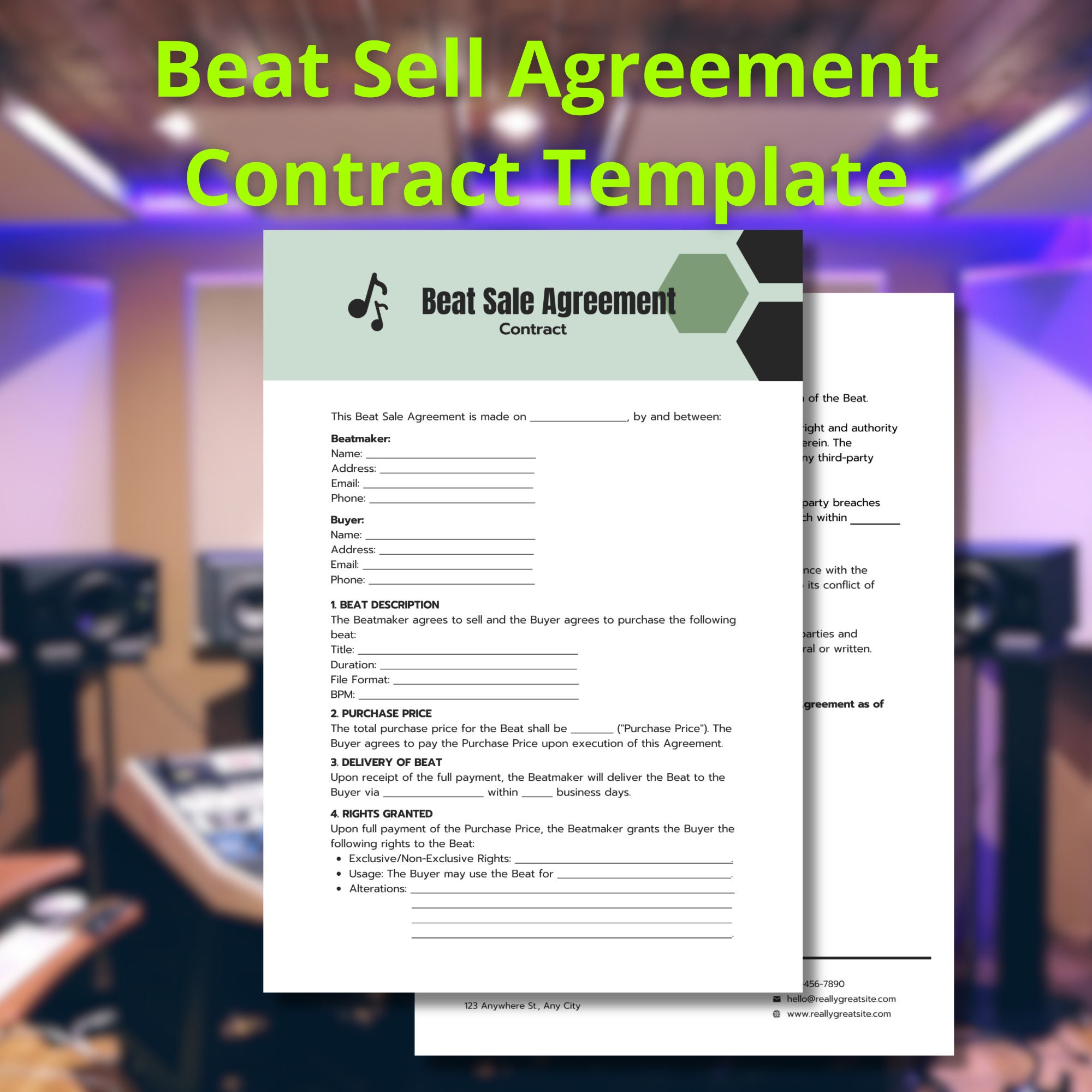 Editable Beat Sale Agreement Contract Template Freelance Beat Licensing ...