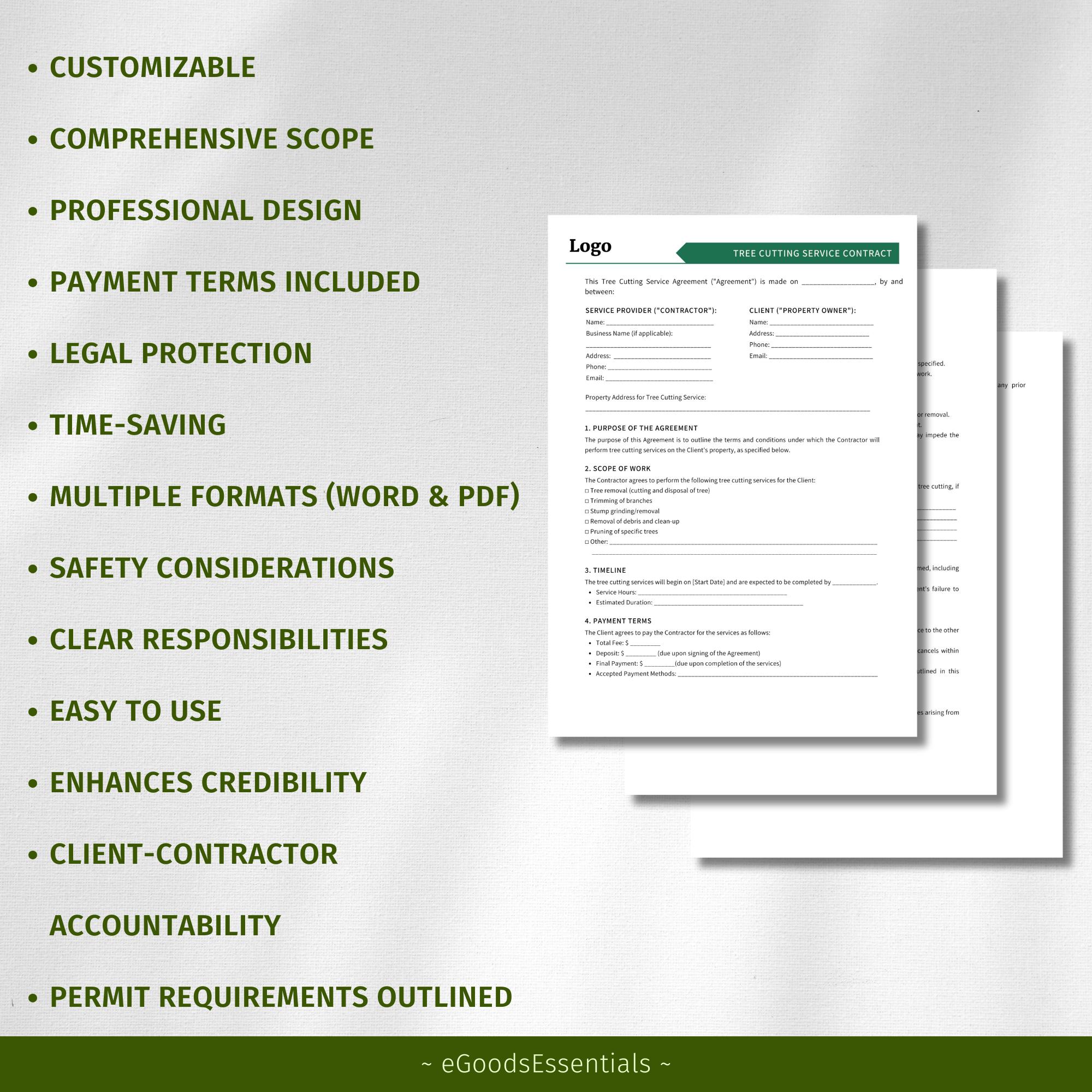 Editable Tree Cutting Service Agreement Template (canva, PDF & Word) - Etsy