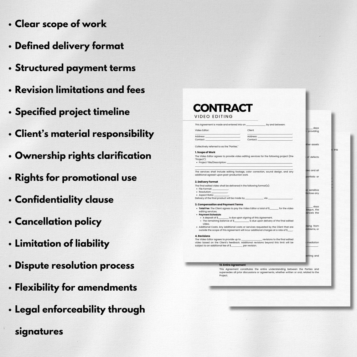 Editable Video Editing Contract Template - Freelance Video Editor ...