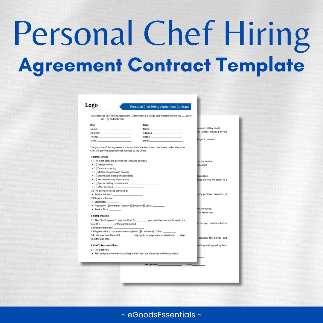 Editable Personal Chef Hiring Agreement Template (PDF & Word) - Etsy UK