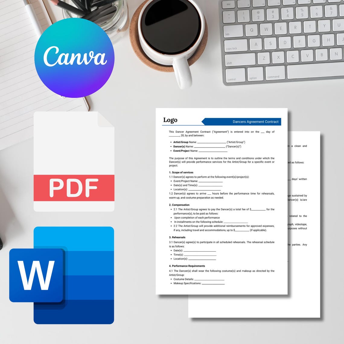 Editable Dancer Agreement Contract Template (canva, PDF & Word) - Etsy