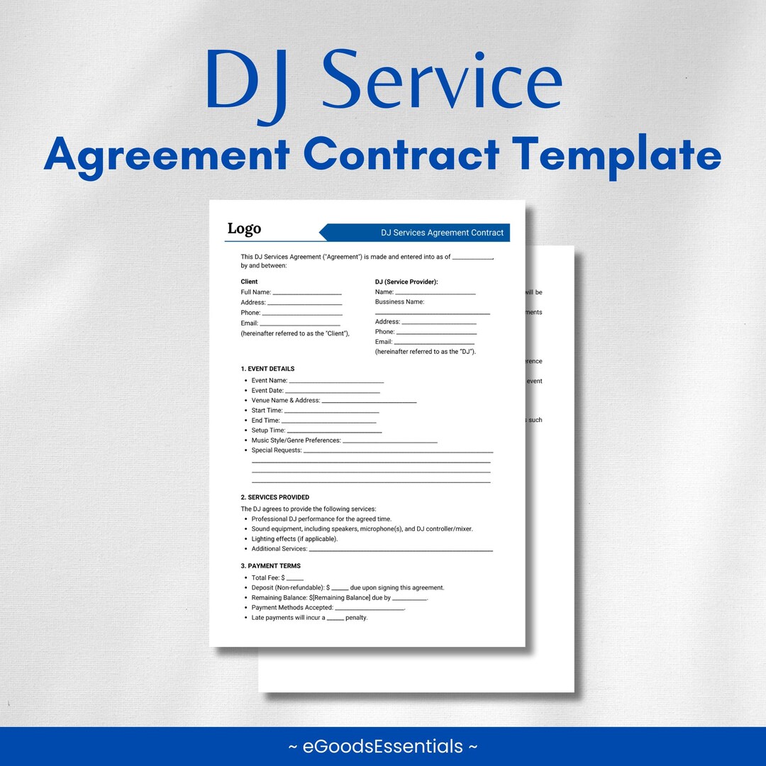 Editable DJ Service Agreement Template: Event Booking Contract (canva ...