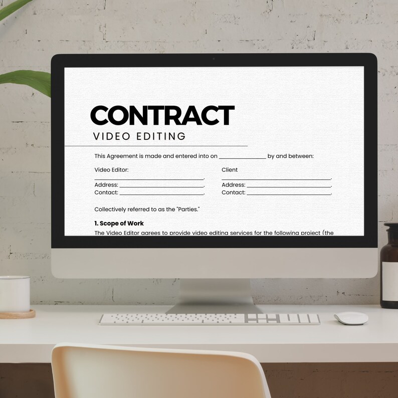 Editable Video Editing Contract Template - Freelance Video Editor ...