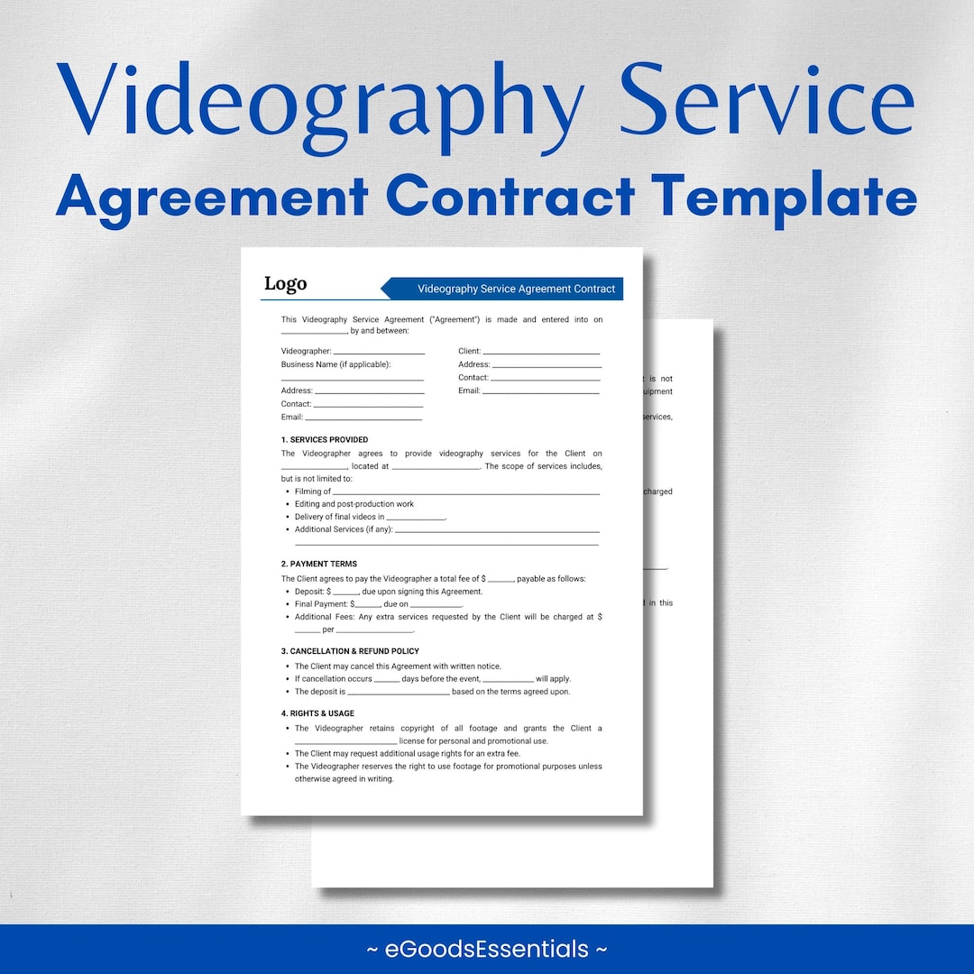Editable Videography Service Agreement Contract Template - Professional ...