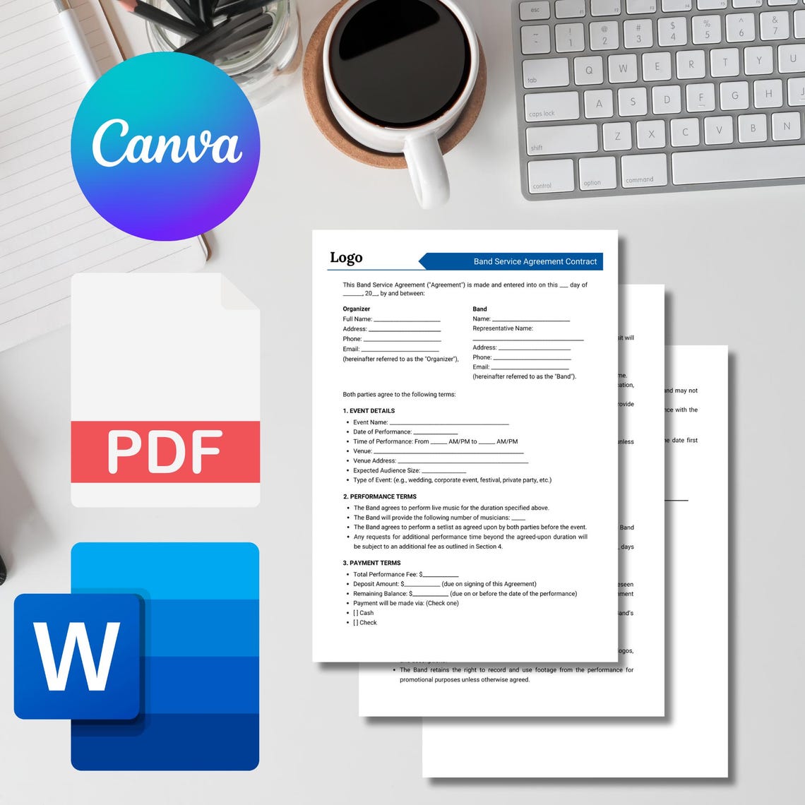 Band Service Agreement Contract Template: Editable Canva, PDF & Word ...