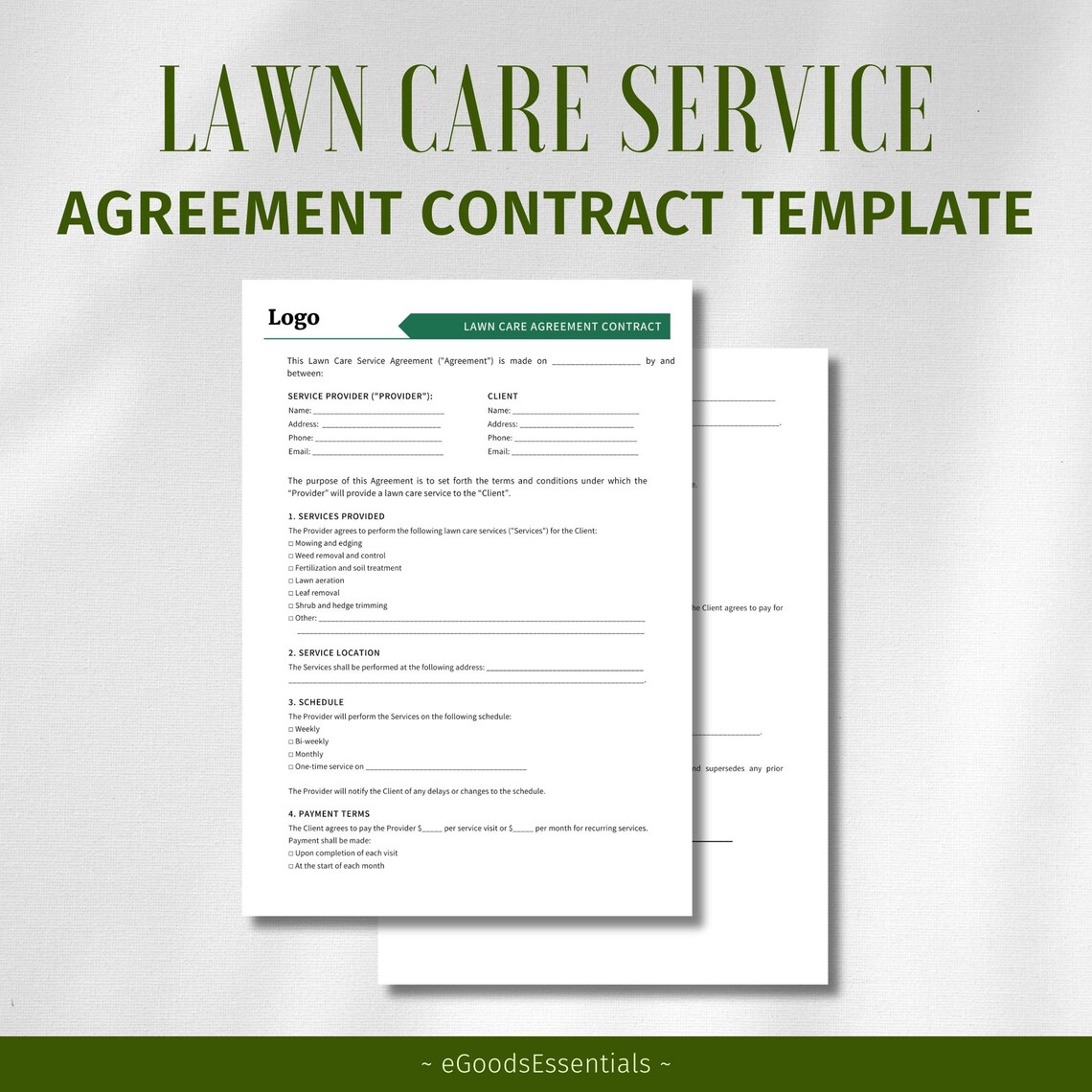 Lawn Care Service Agreement Template: Landscaping Contract (canva, PDF ...