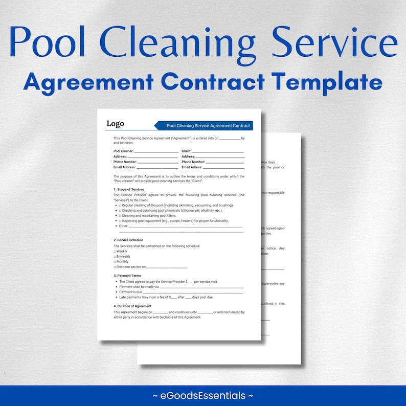 Pool Cleaning Service Contract Template: Editable Agreement (canva, PDF ...