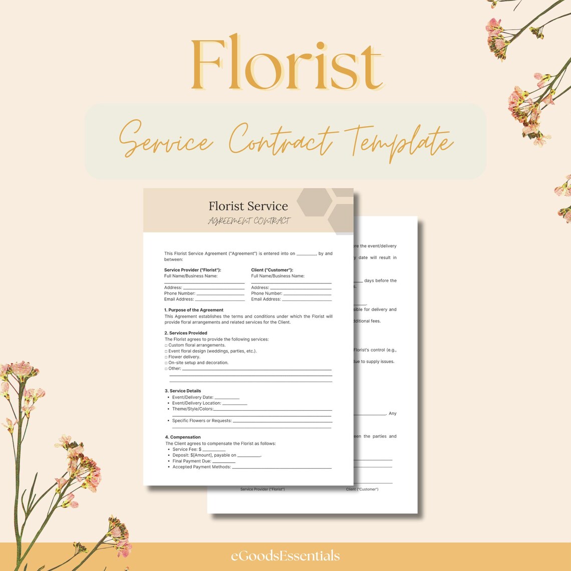 Editable Florist Service Agreement Template – Wedding and Event Floral ...