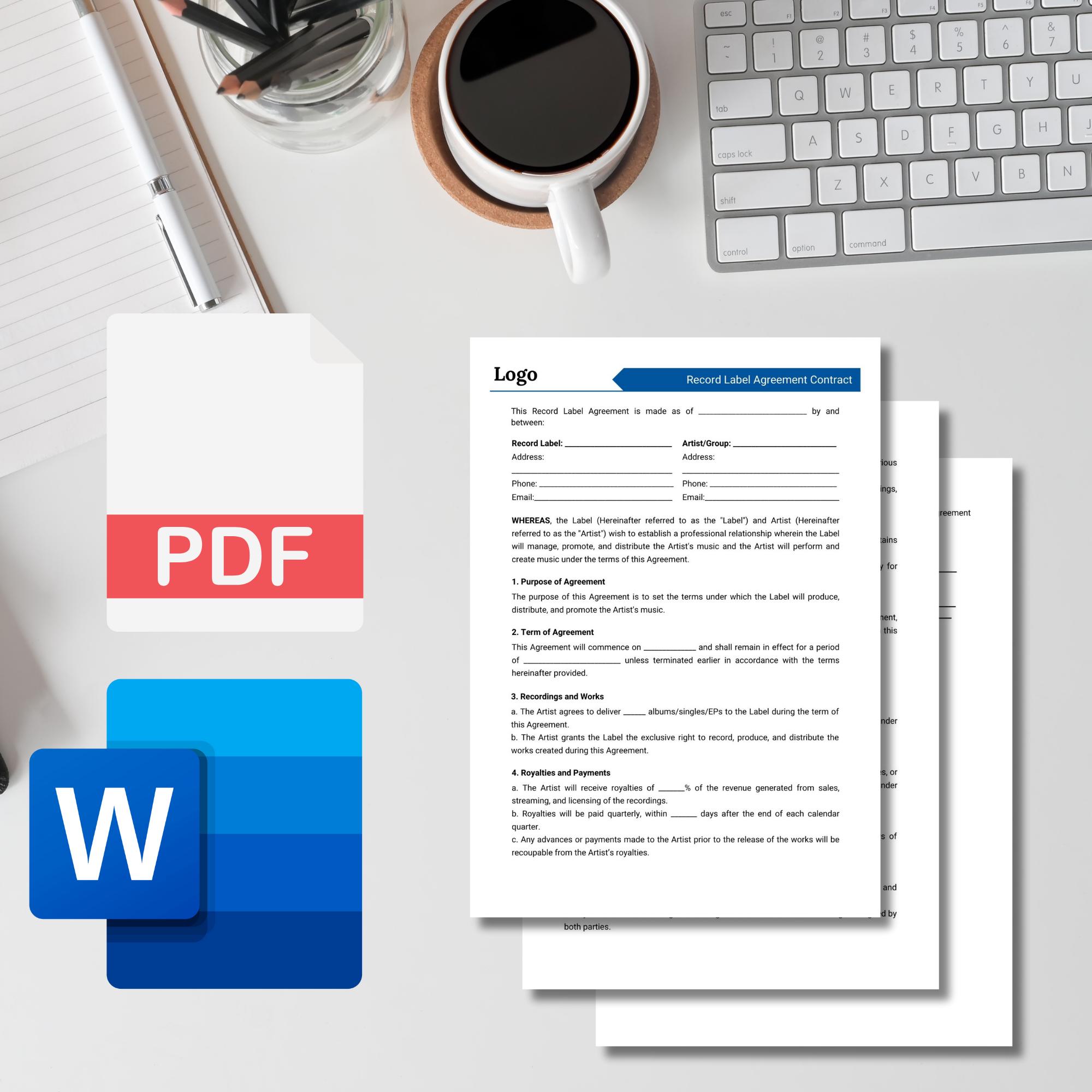 Record Label Agreement Contract Template Customizable Pdf Word Etsy