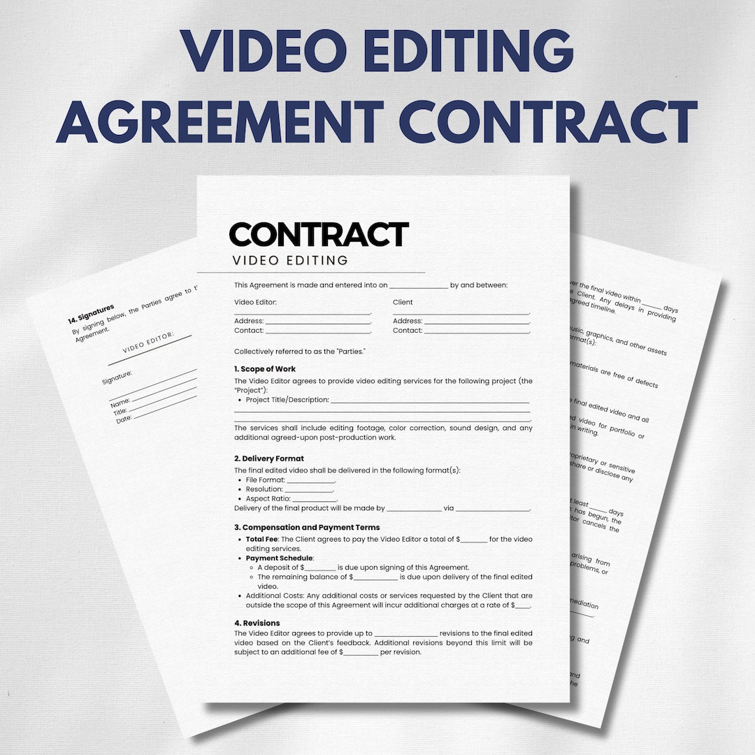 Editable Video Editing Contract Template - Freelance Video Editor Agreement - Client and Editor ...