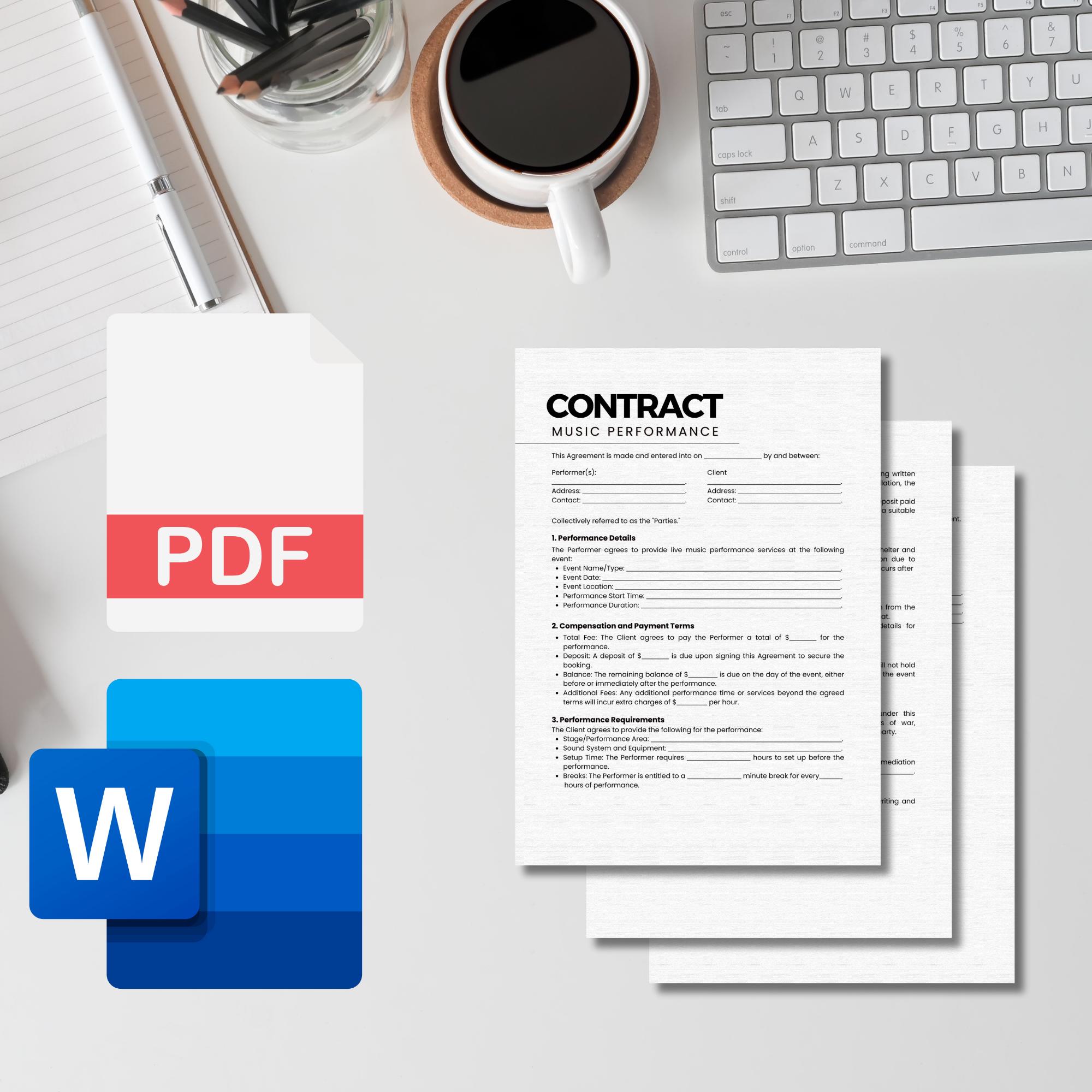 Editable Music Performance Contract Template - Live Show Agreement for ...