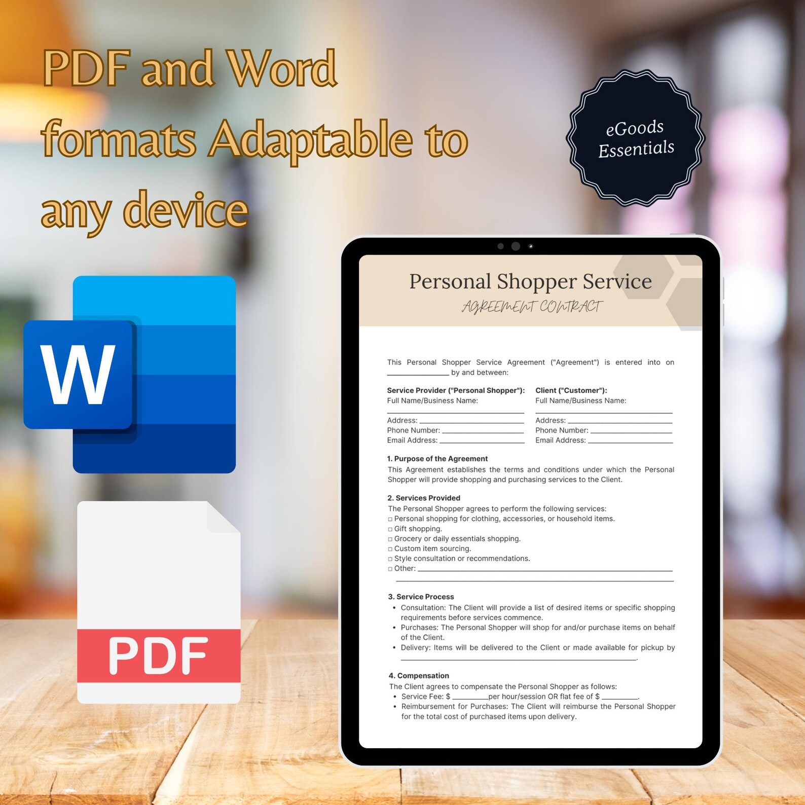 Editable Personal Shopper Service Agreement Template (PDF & Word) - Etsy
