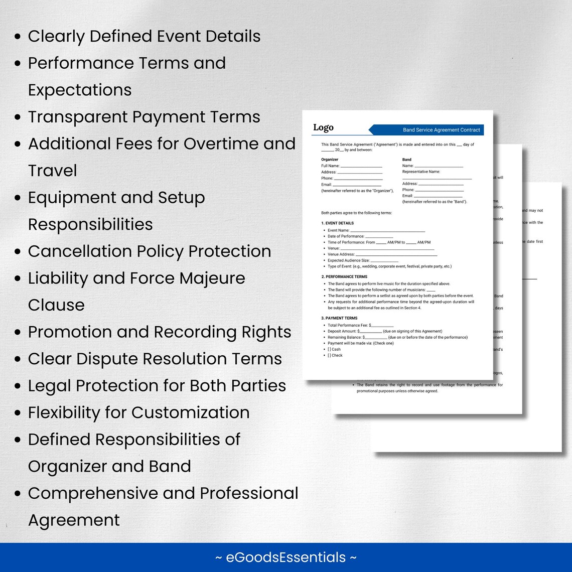 Band Service Agreement Contract Template: Editable Canva, PDF & Word ...