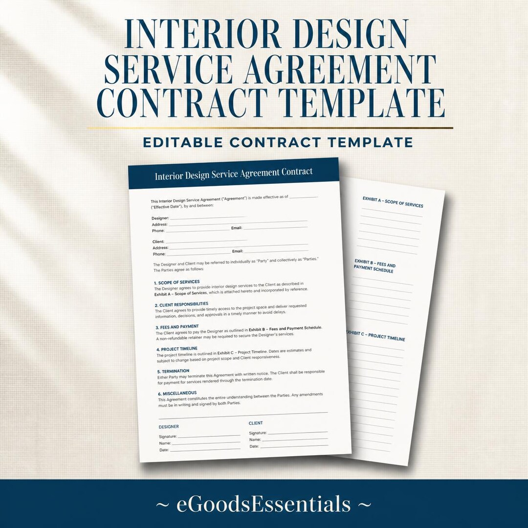 Interior Design Contract Template | Editable in Canva, PDF & Word ...