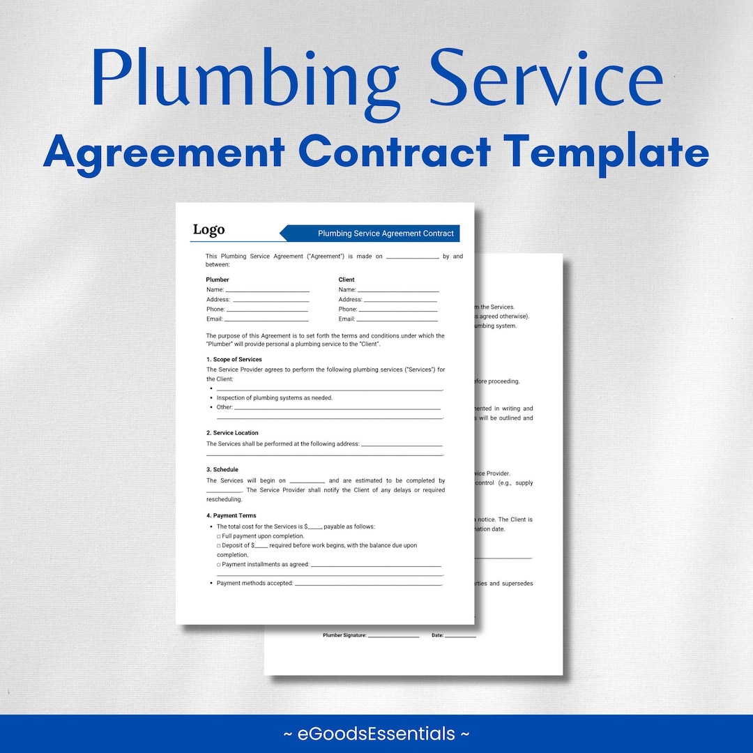 Editable Plumbing Service Contract Template – Professional Work ...