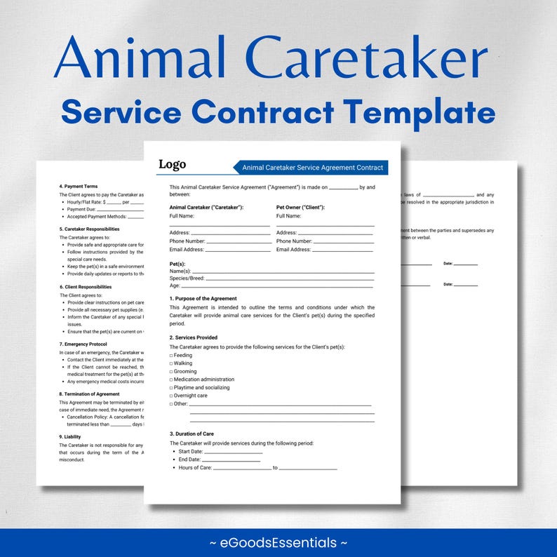 Editable Pet Care Service Agreement Template: Canva, PDF & Word ...