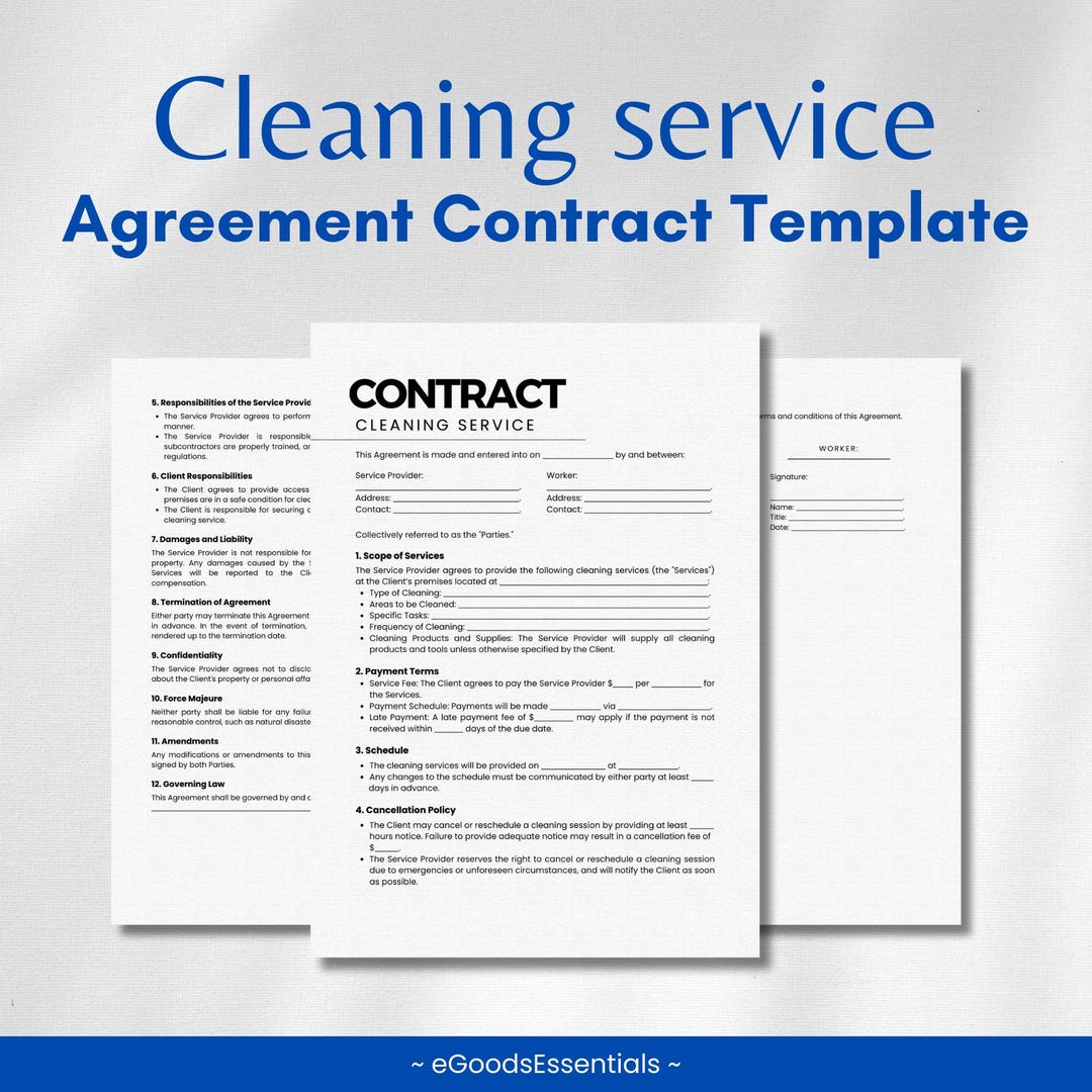 Editable Cleaning Service Agreement Template - Residential and ...