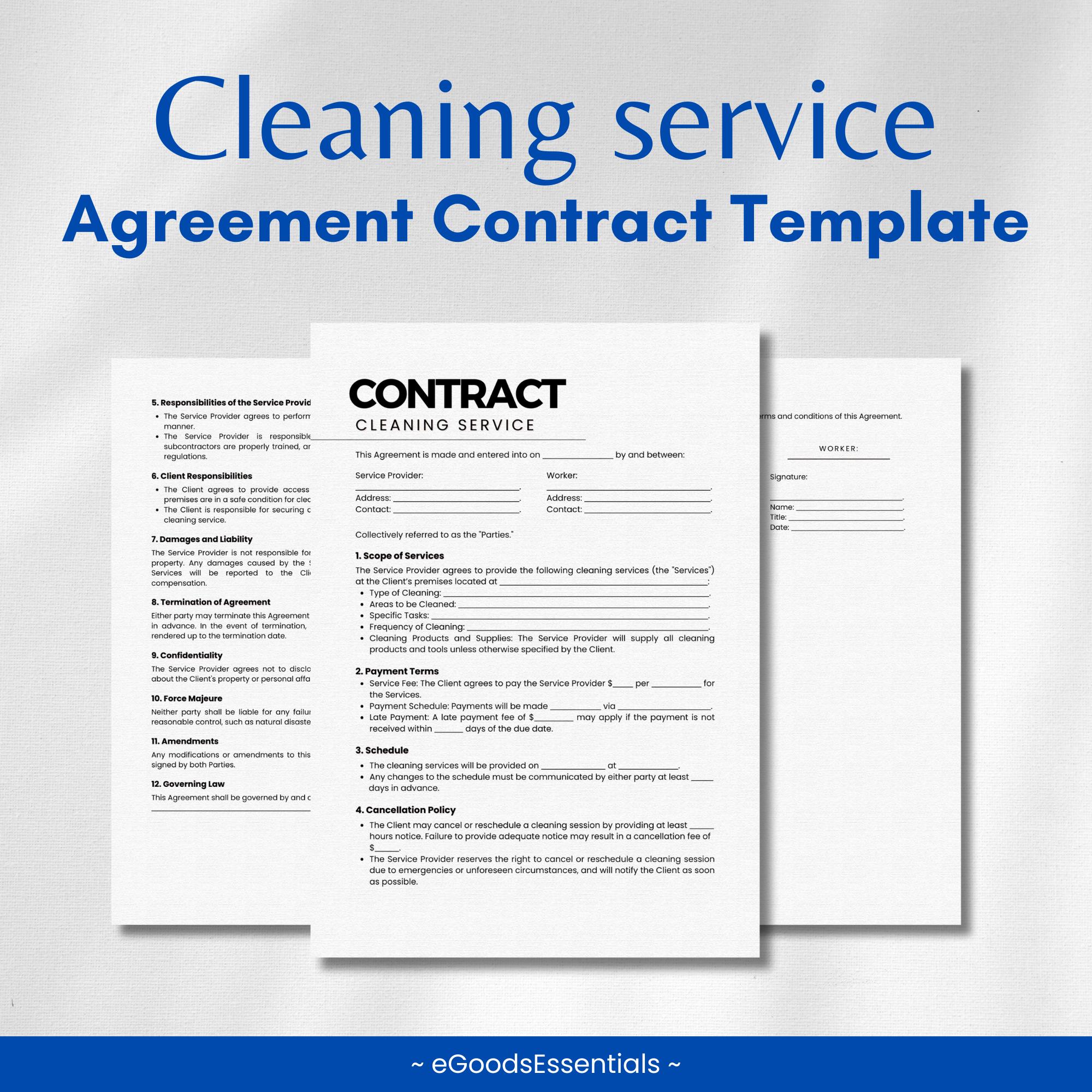 Editable Cleaning Service Agreement Template - Residential and ...