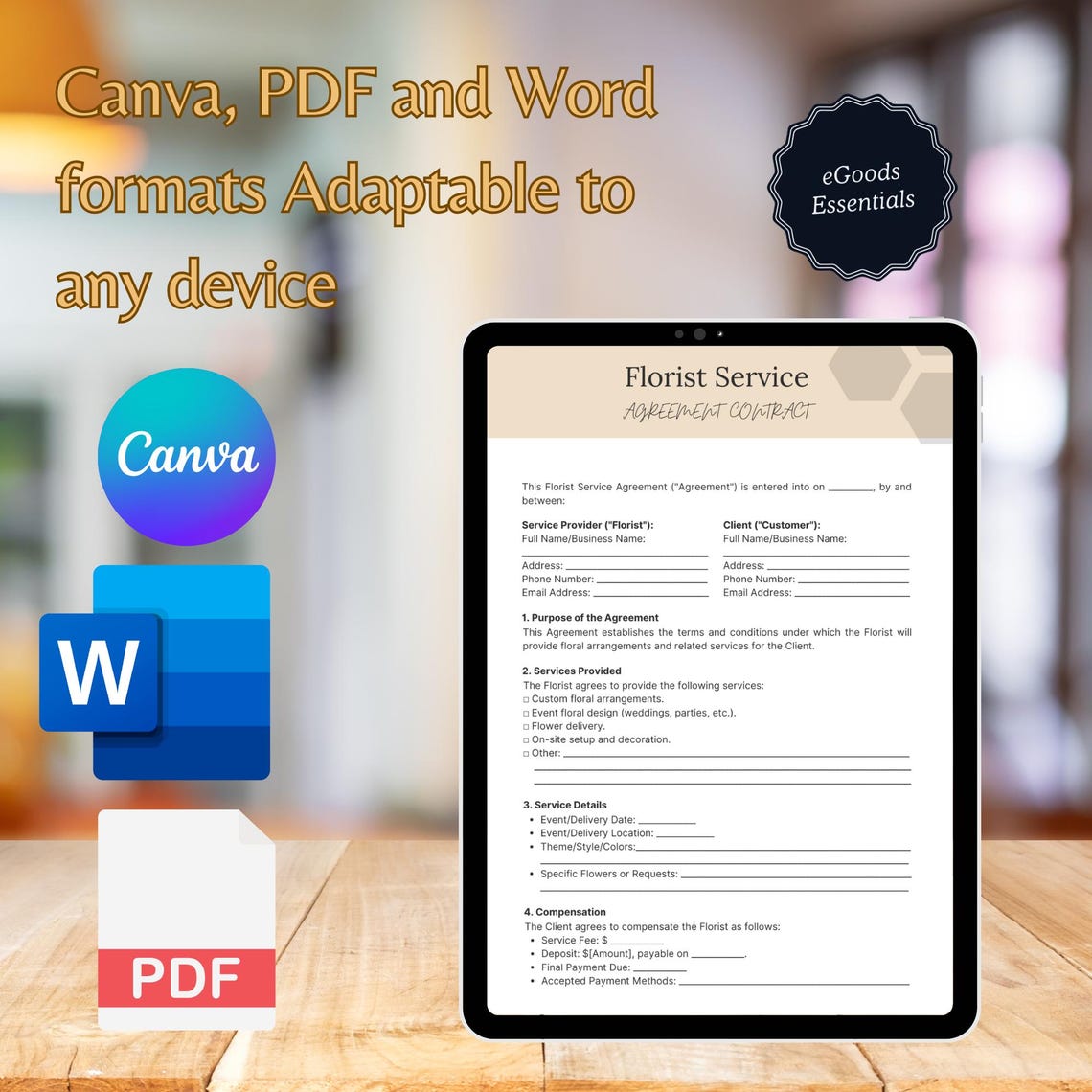 Editable Florist Service Agreement Template – Wedding and Event Floral ...