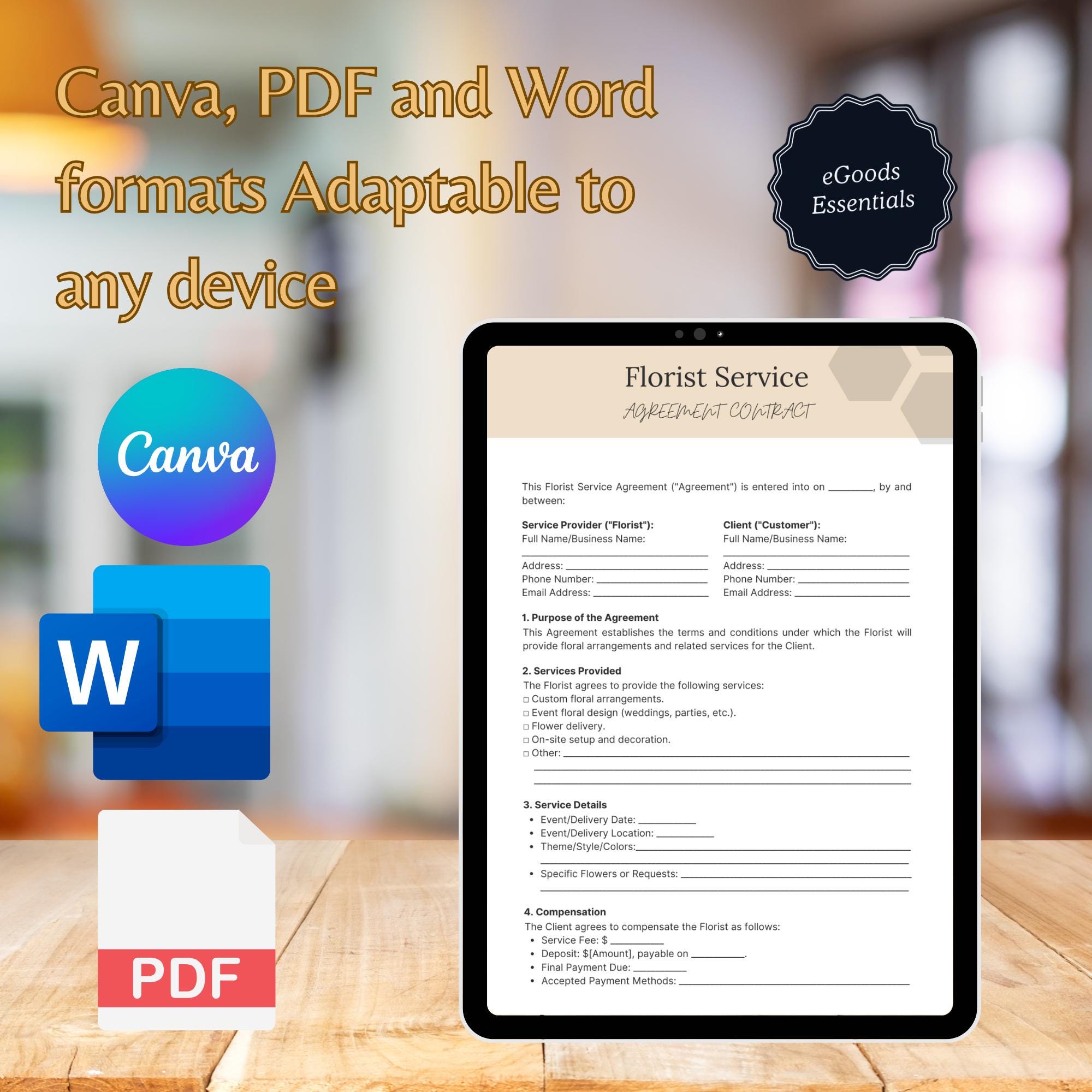 Editable Florist Service Agreement Template – Wedding and Event Floral ...