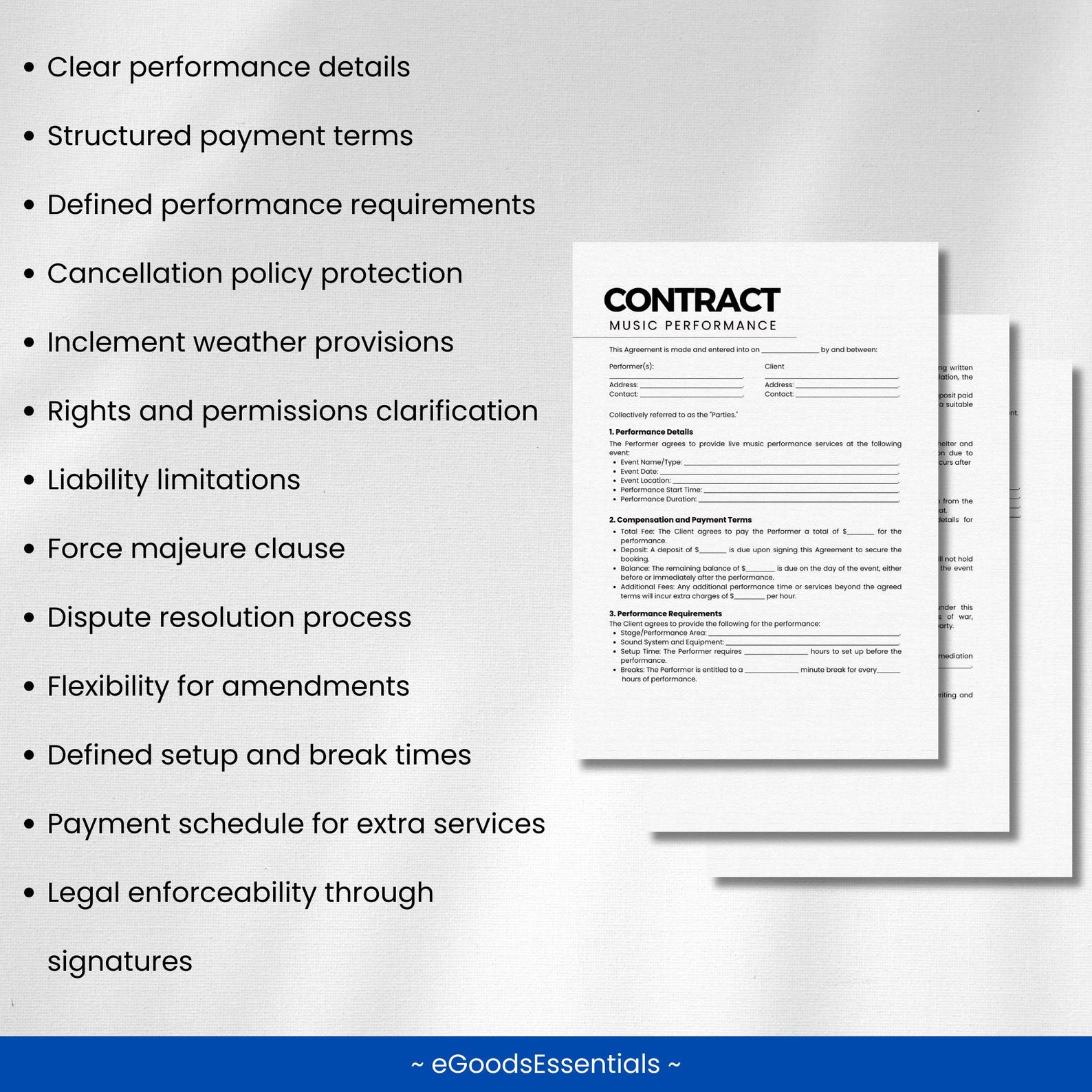 Editable Music Performance Contract Template - Live Show Agreement for ...