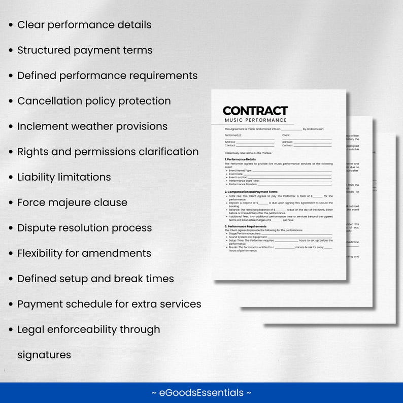 Editable Music Performance Contract Template - Live Show Agreement for ...