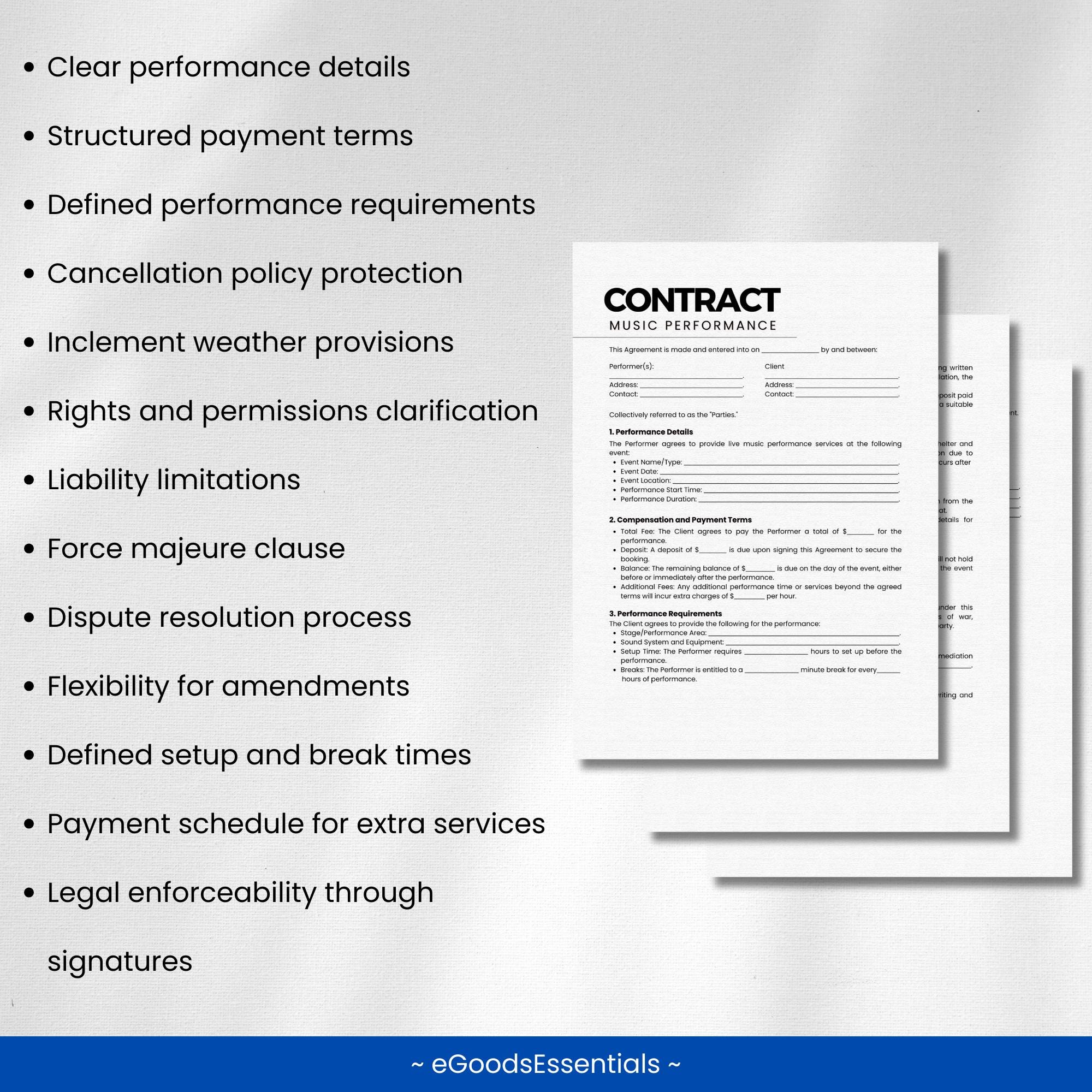 Editable Music Performance Contract Template - Live Show Agreement for ...