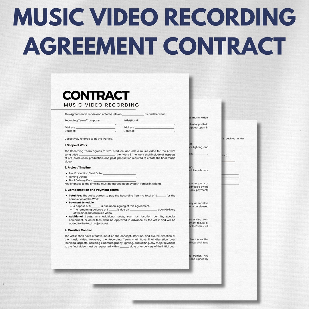 Editable Music Video Recording Contract Template - Freelance Video ...