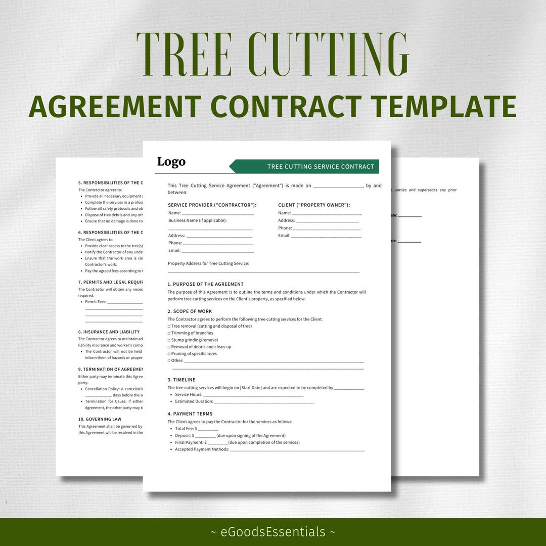 Editable Tree Cutting Service Agreement Template (canva, PDF & Word) - Etsy