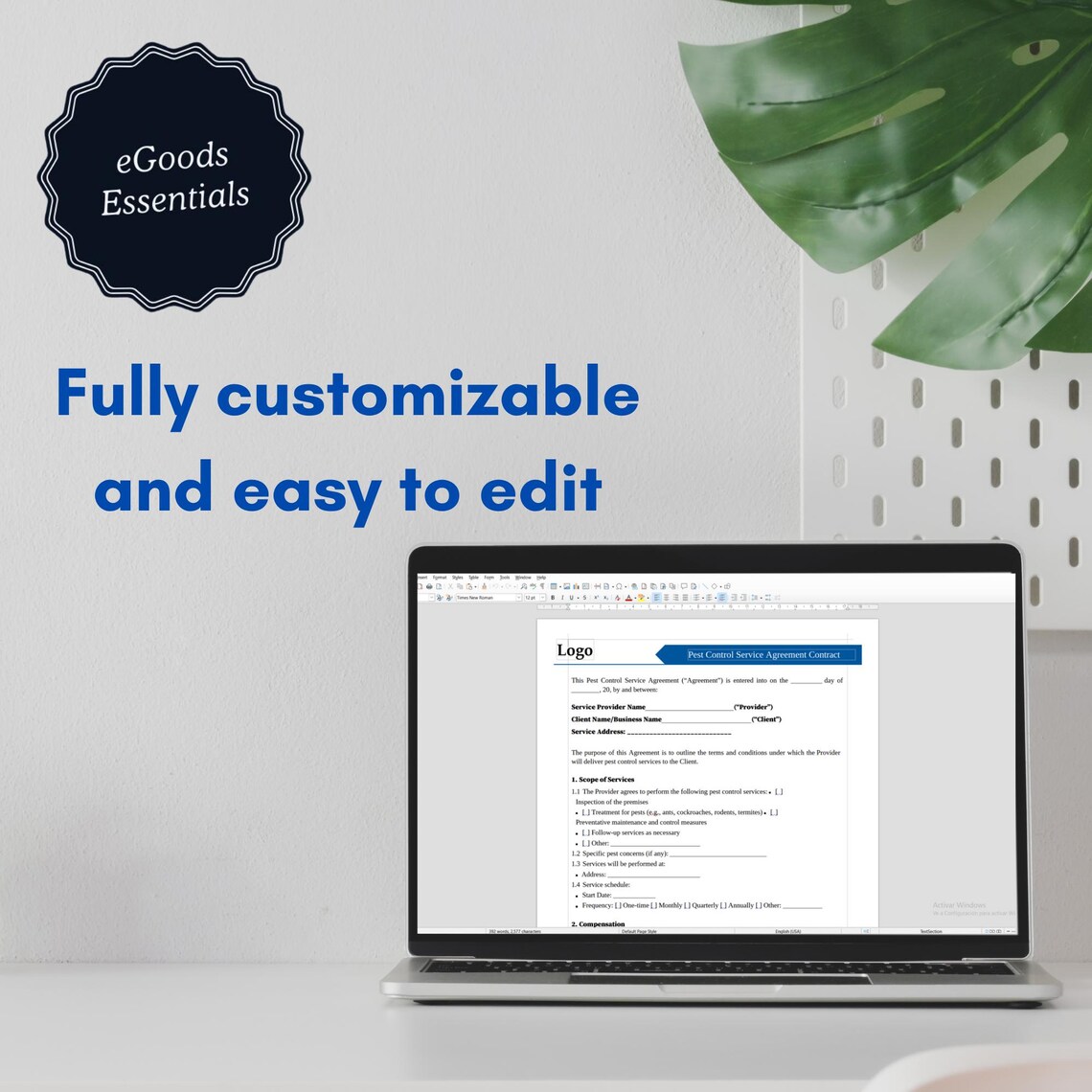 Editable Pest Control Service Agreement Template - Customizable Client ...