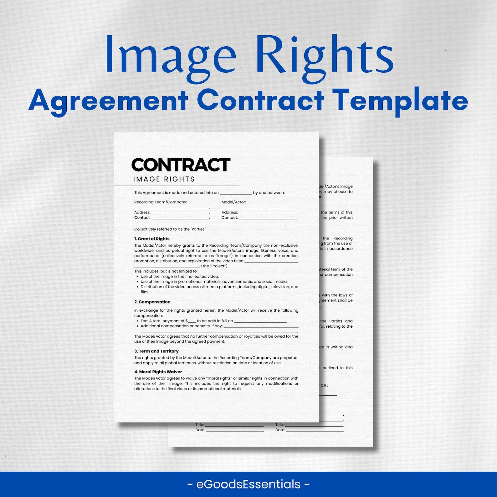 Image Rights Contract Template: Model/actor Agreement (canva, PDF ...