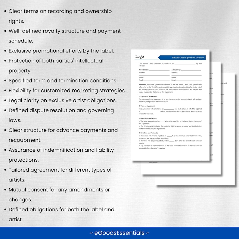 Record Label Agreement Contract Template: Customizable PDF & Word - Etsy
