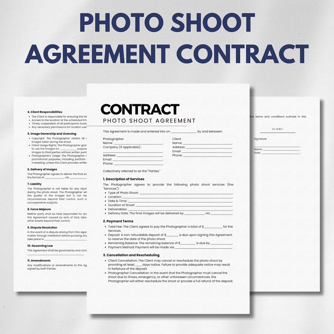 Editable Photo Shoot Contract Template - Photographer and Client Agreement - Customizable Photo ...