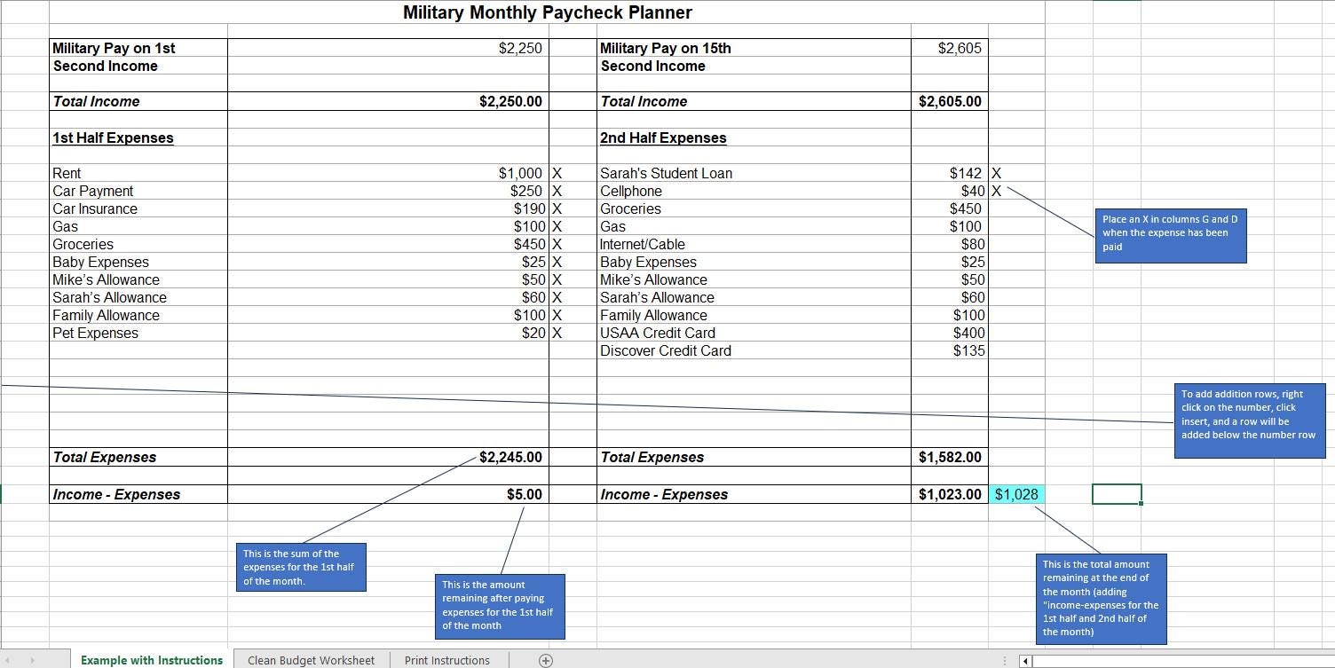 Military Paycheck / Budget Planner (bi-monthly). Track Your Monthly ...