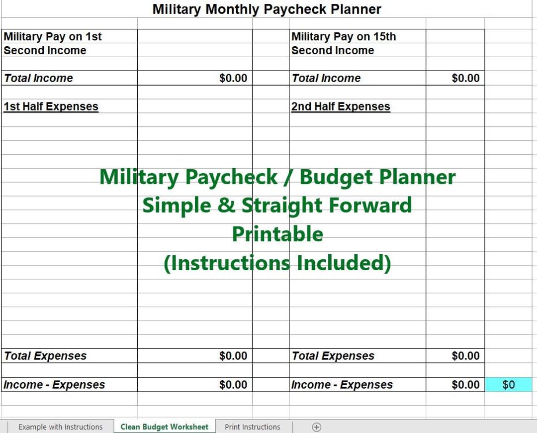 Military Paycheck / Budget Planner (bi-monthly). Track Your Monthly ...