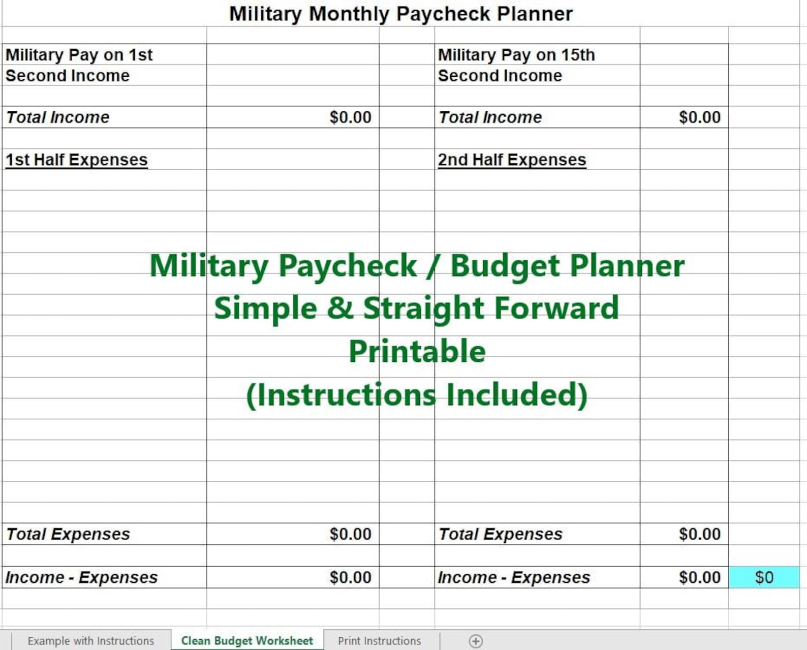 Military Paycheck / Budget Planner (bi-monthly). Track Your Monthly ...