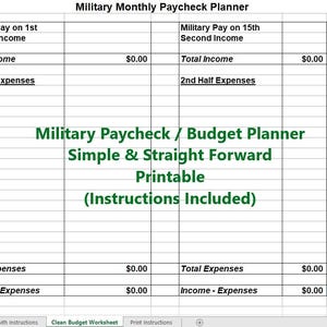 Military Paycheck / Budget Planner (bi-monthly). Track Your Monthly ...