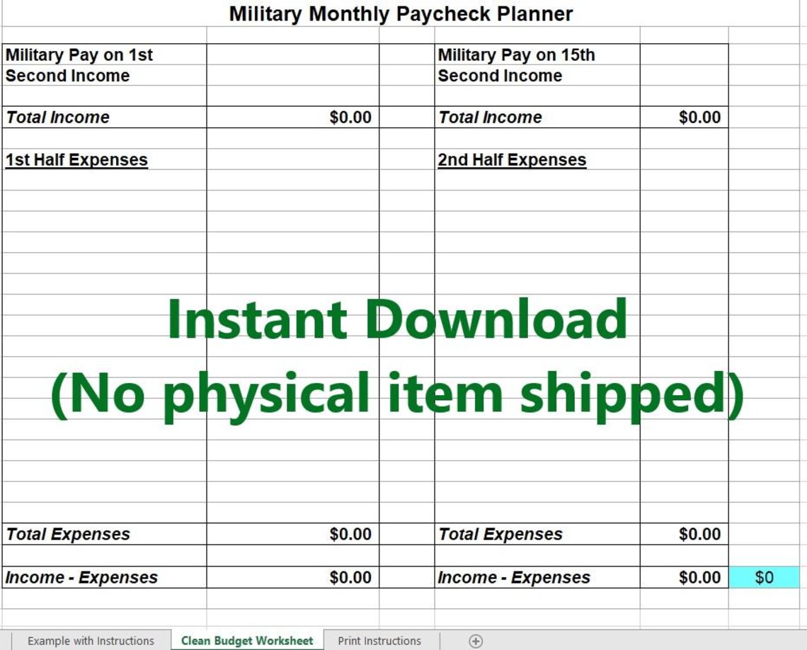 Military Paycheck / Budget Planner (bi-monthly). Track Your Monthly ...