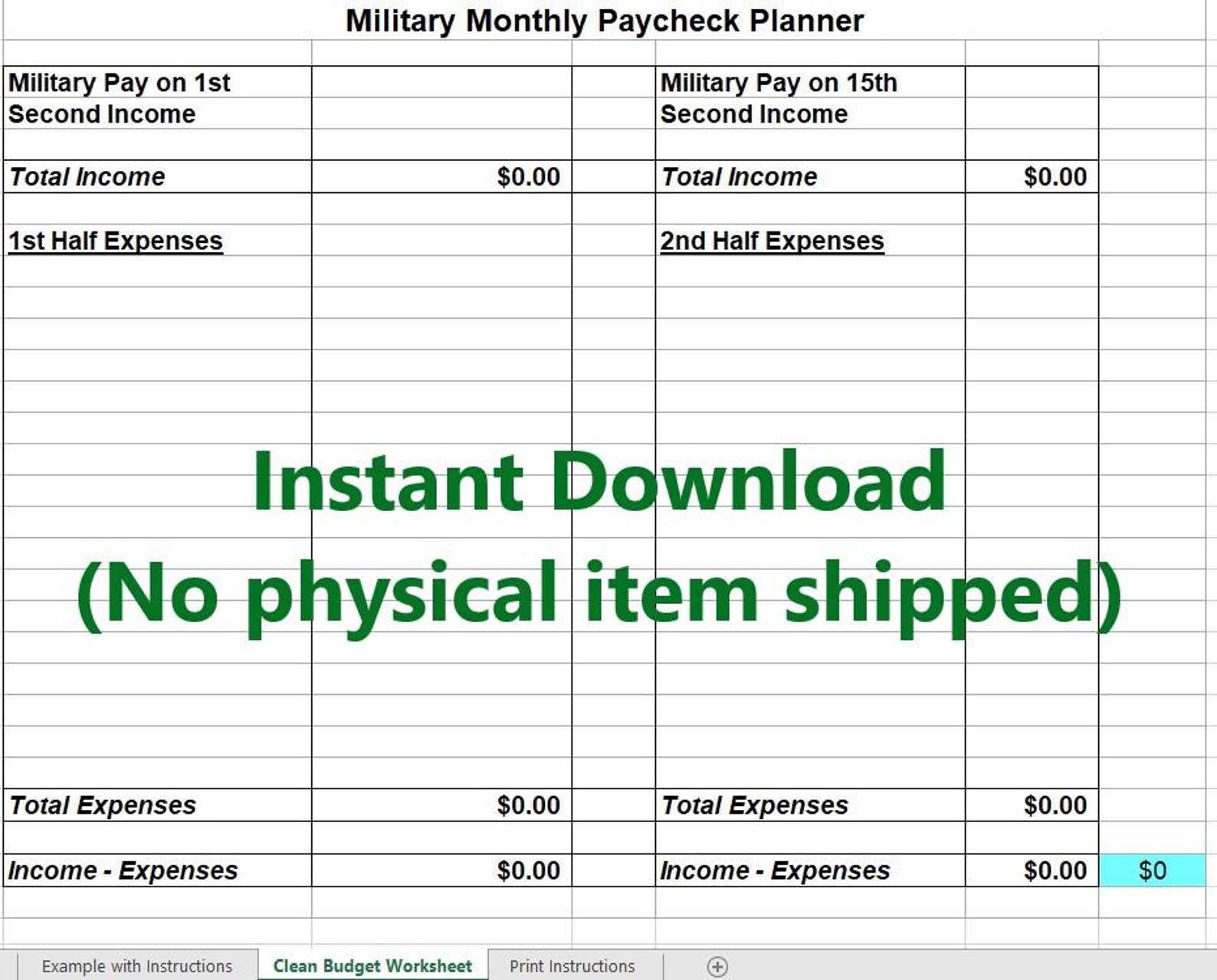 Military Paycheck / Budget Planner (bi-monthly). Track Your Monthly ...
