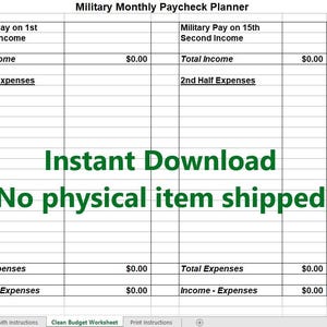 Military Paycheck / Budget Planner (bi-monthly). Track Your Monthly ...