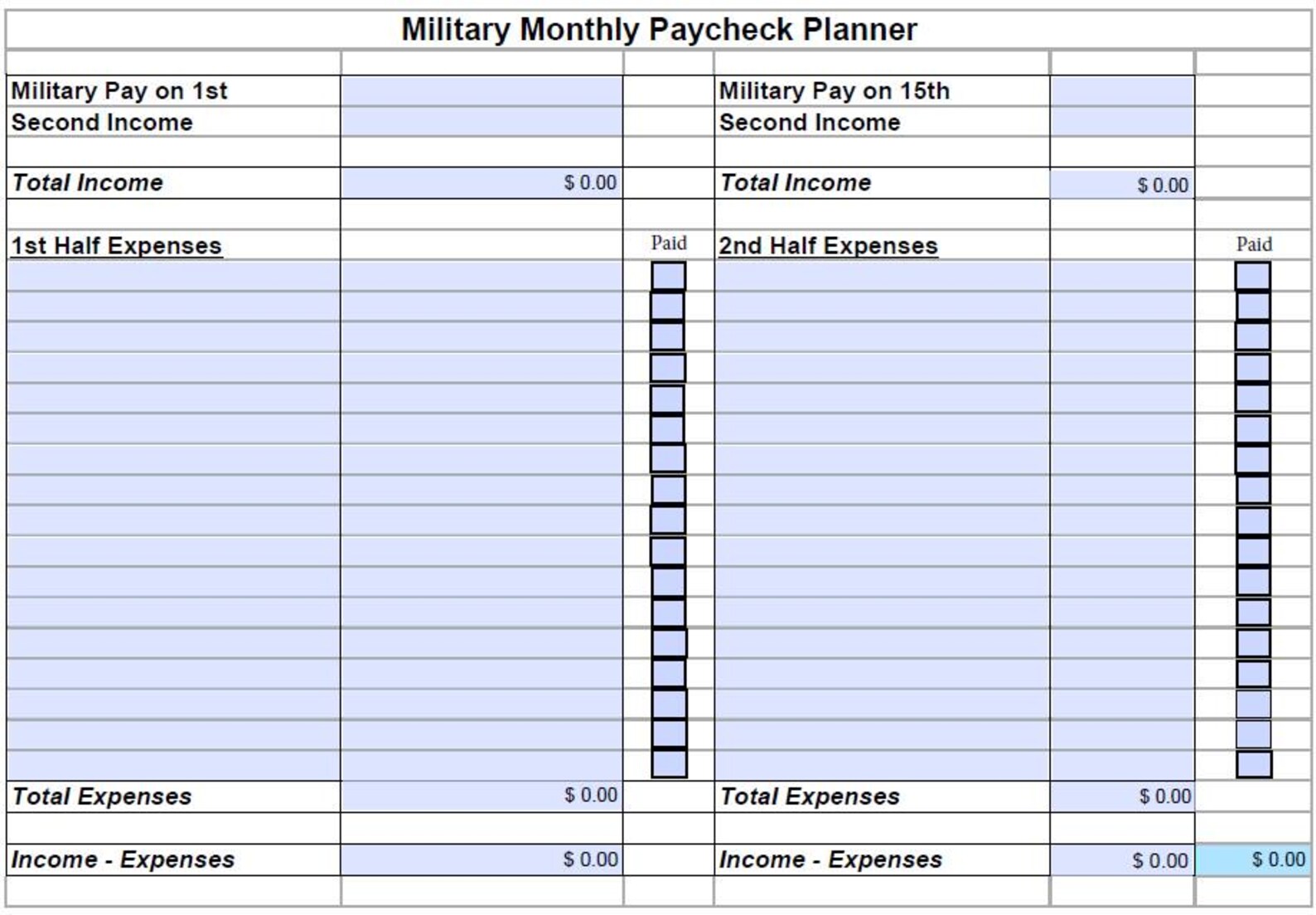 Military Paycheck / Budget Planner (bi-monthly). Track Your Monthly ...