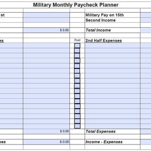 Military Paycheck / Budget Planner (bi-monthly). Track Your Monthly ...