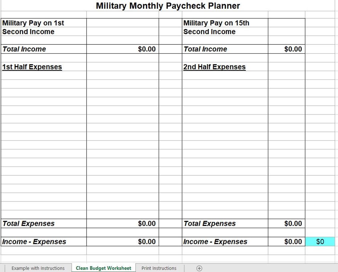 Military Paycheck / Budget Planner (bi-monthly). Track Your Monthly ...