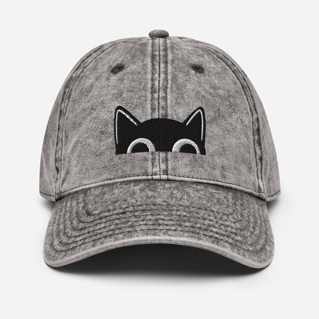 Vintage Cat Dad Hat, Embroidered Peeking Cat Baseball Cap, Washed ...