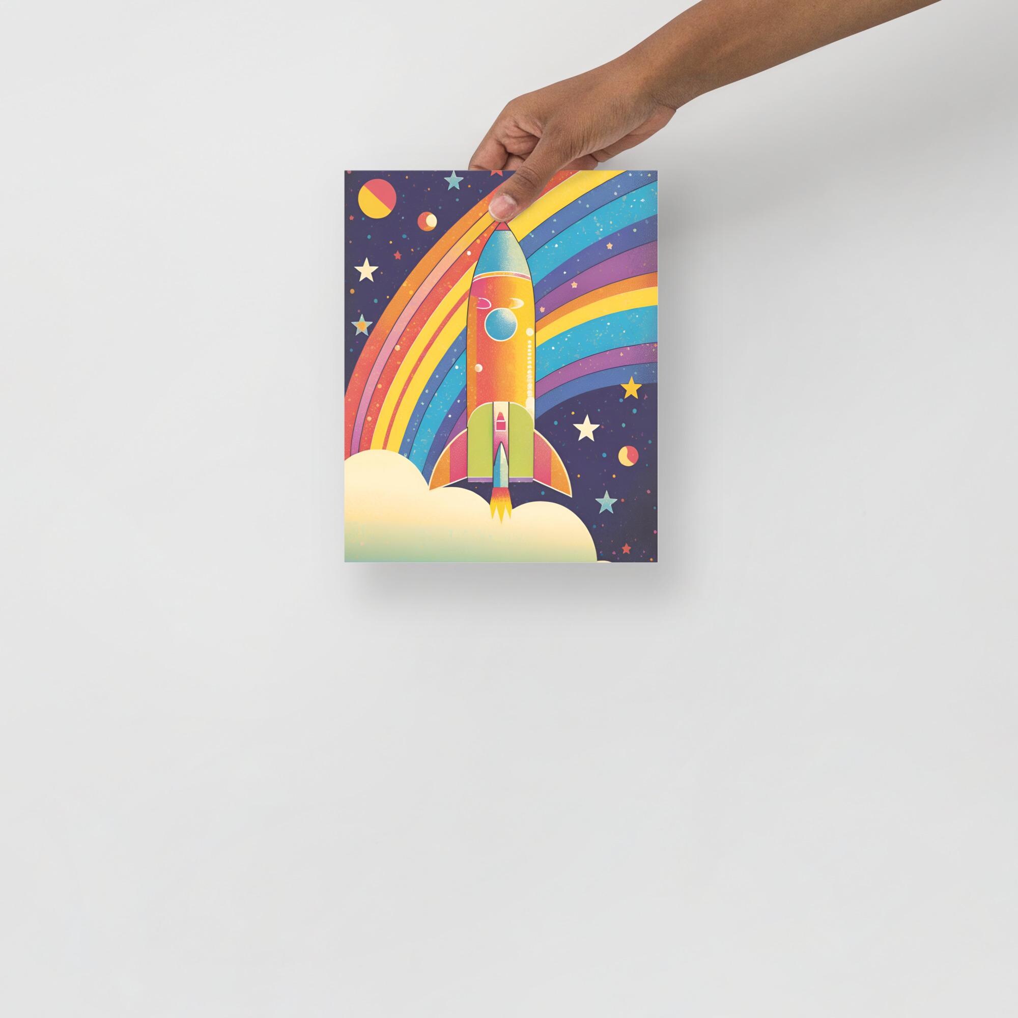 Retro Rainbow Rocket Ship Poster 12 Mid-century Modern Matte Print ...