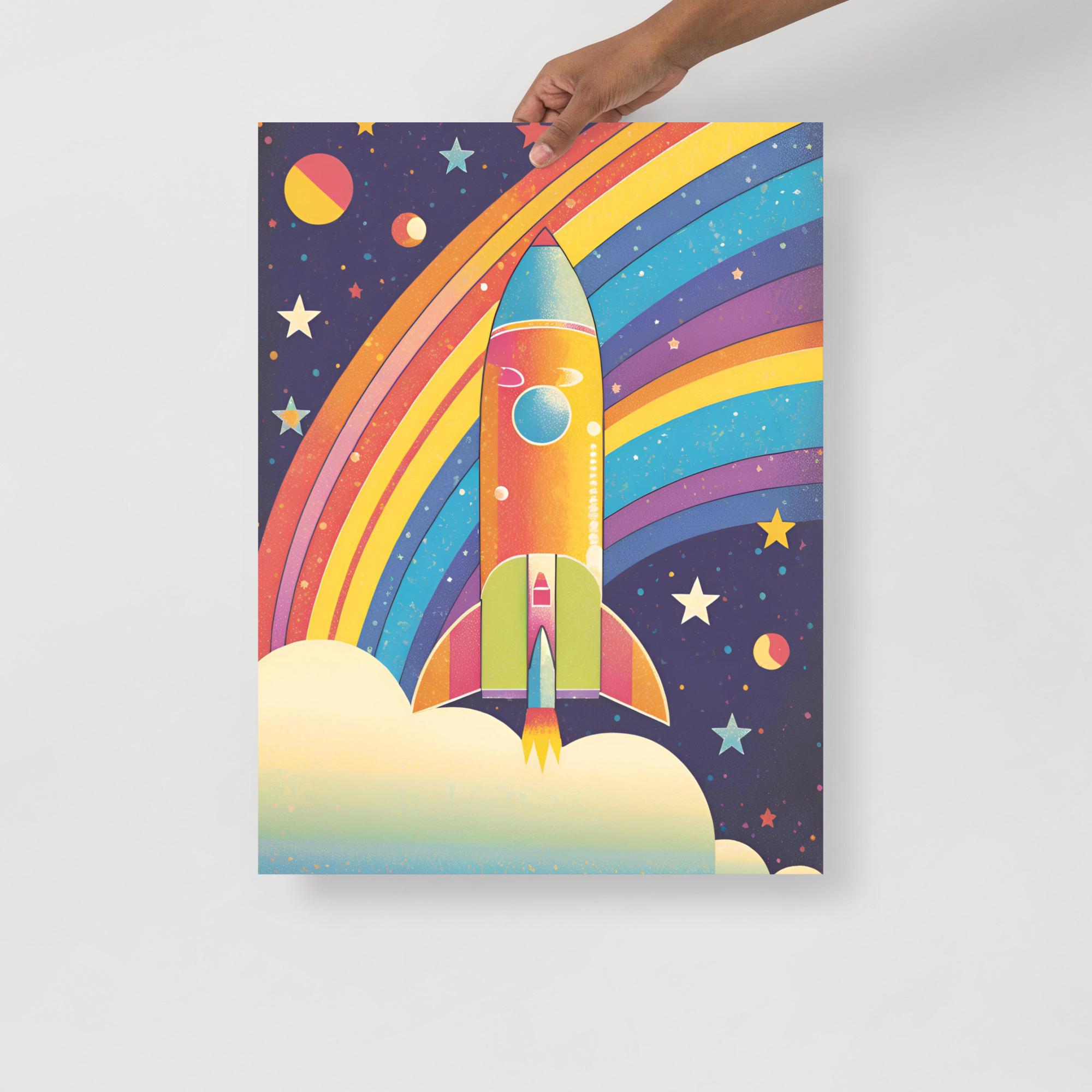 Retro Rainbow Rocket Ship Poster 12 Mid-century Modern Matte Print ...