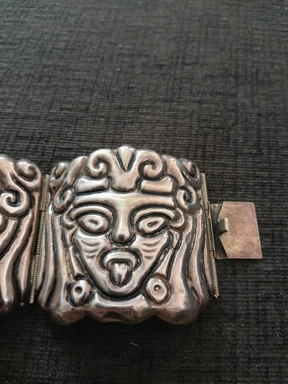 extra wide sterling Aztec style bracelet 1940s - Gem